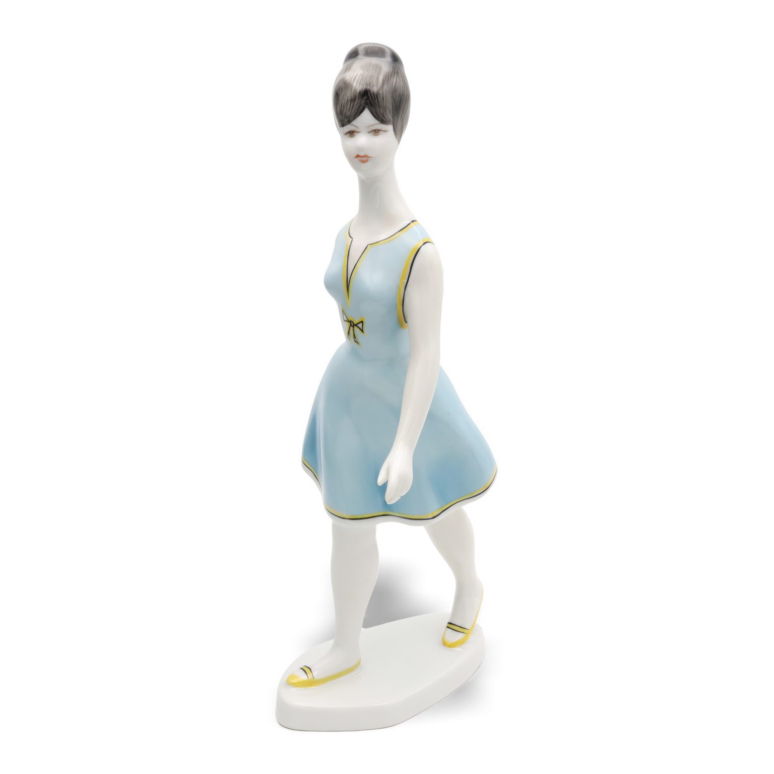 Hollohaza Porcelain Figurine Woman In Blue Dress with Floral Details ...